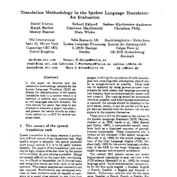 Translation Methodology in the Spoken Language Translator: An ...
