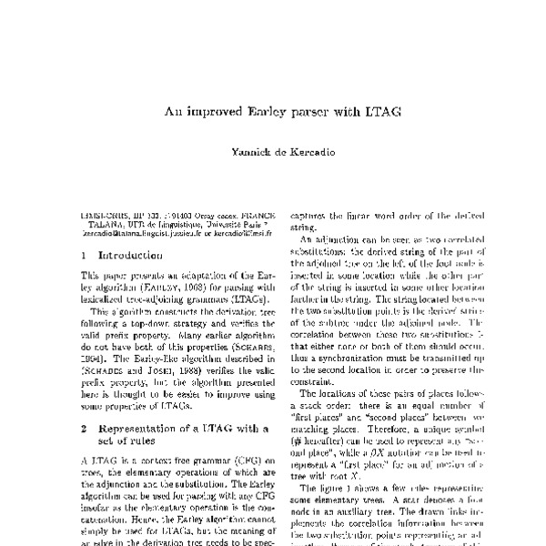 An improved Earley parser with LTAG - ACL Anthology
