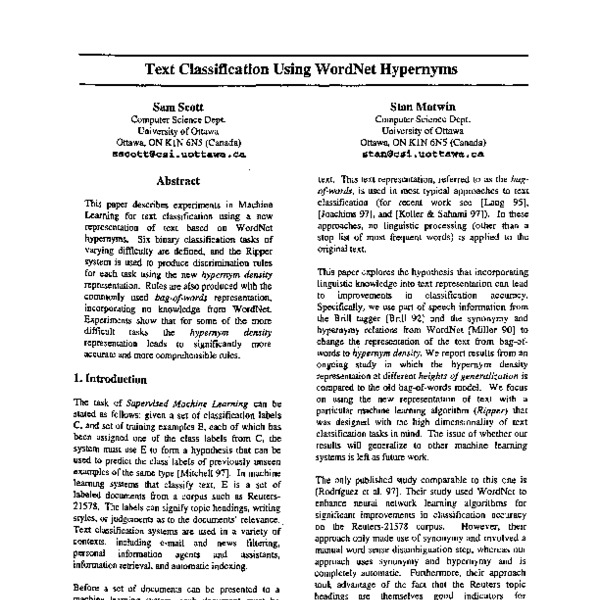 Text Classification Using WordNet Hypernyms - ACL Anthology