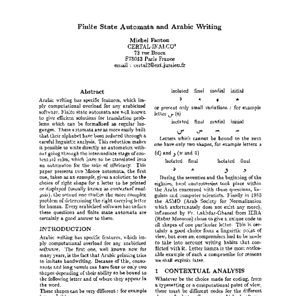 Finite State Automata and Arabic Writing - ACL Anthology