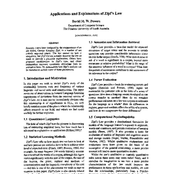 Applications and Explanations of Zipf’s Law - ACL Anthology