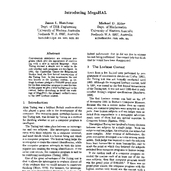 Introducing MegaHAL - ACL Anthology