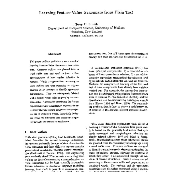 Learning Feature-Value Grammars from Plain Text - ACL Anthology