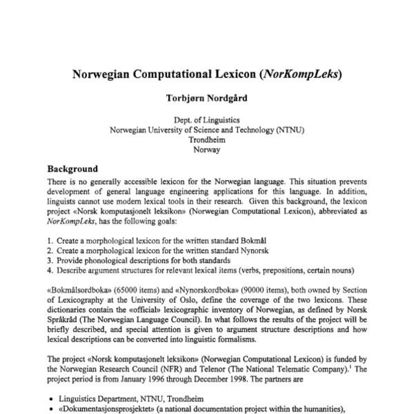Norwegian Computational Lexicon (NorKompLeks) - ACL Anthology
