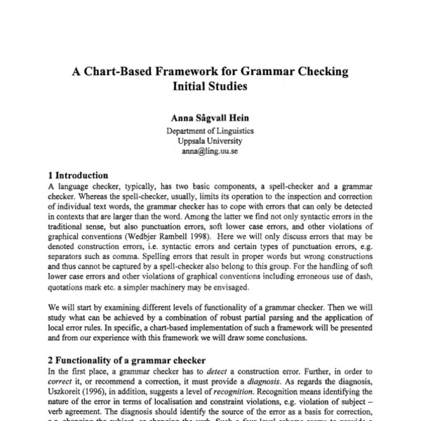 A Chart-Based Framework for Grammar Checking. Initial Studies - ACL ...