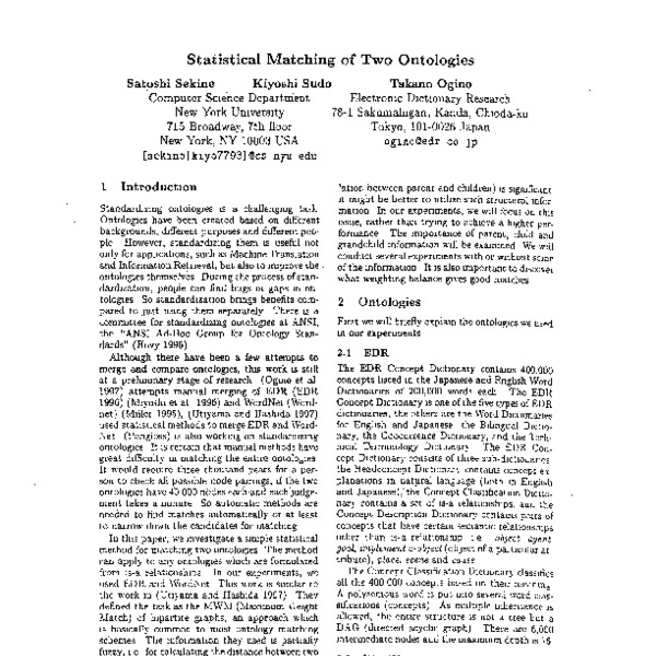 Statistical Matching of Two Ontologies - ACL Anthology