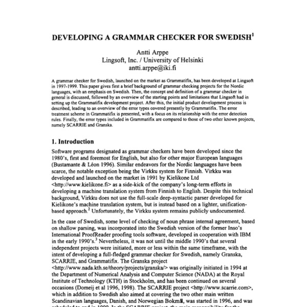 Developing a grammar checker for Swedish - ACL Anthology