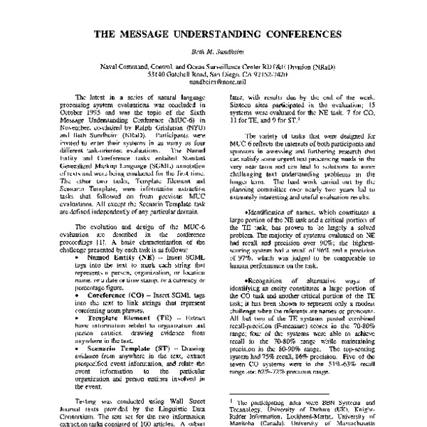 The Message Understanding Conferences - ACL Anthology
