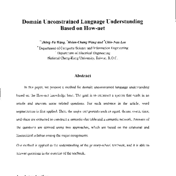 Domain Unconstrained Language Understanding Based on How-net - ACL Anthology