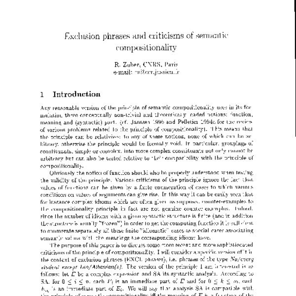 Exclusion phrases and criticisms of semantic compositionality - ACL Anthology