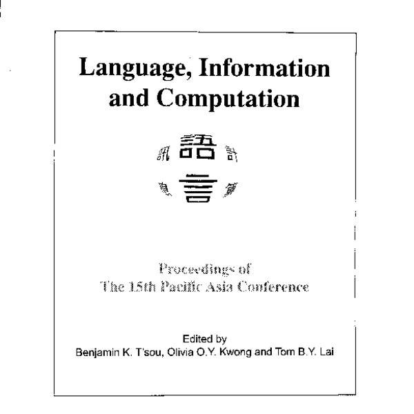 Proceedings of the 15th Pacific Asia Conference on Language ...