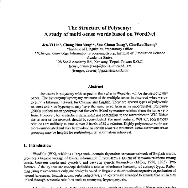 The Structure of Polysemy : A Study of Multi-sense Words Based on ...