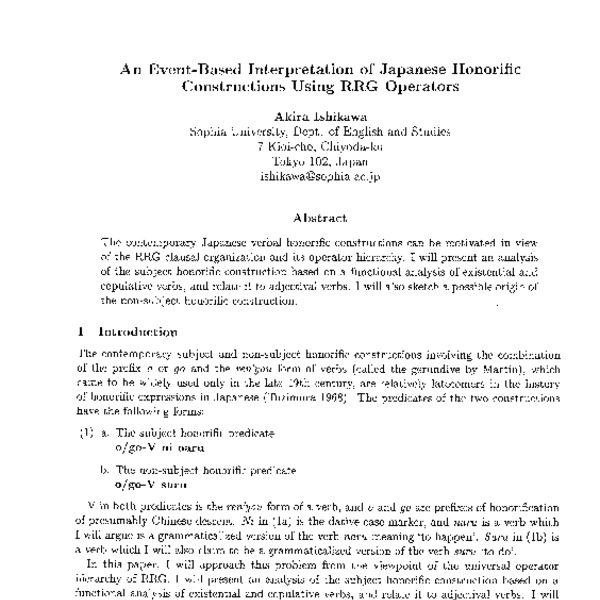 An Event-Based Interpretation of Japanese Honorific Constructions Using ...