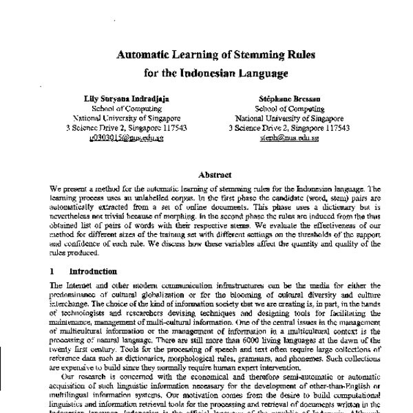 Automatic Learning of Stemming Rules for the Indonesian Language - ACL ...