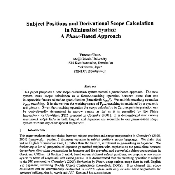 Subject Positions and Derivational Scope Calculation in Minimalist ...