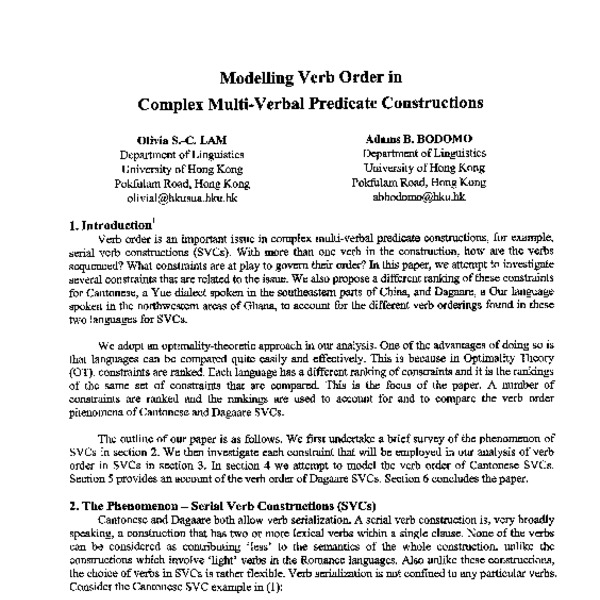 Modeling Verb Order in Complex Multi-Verbal Predicate Constructions ...