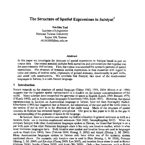 The Structure of Spatial Expressions in Saisiyat - ACL Anthology