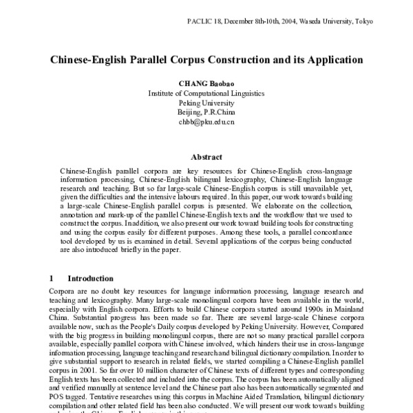 Chinese-English Parallel Corpus Construction and its Application - ACL ...
