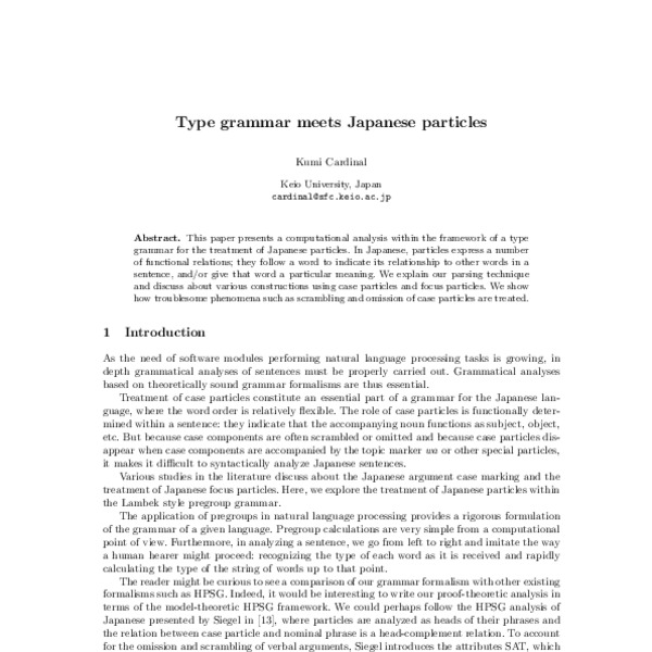 Type grammar meets Japanese particles - ACL Anthology