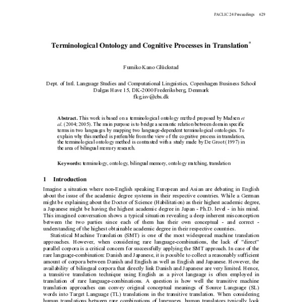 Terminological Ontology and Cognitive Processes in Translation - ACL ...
