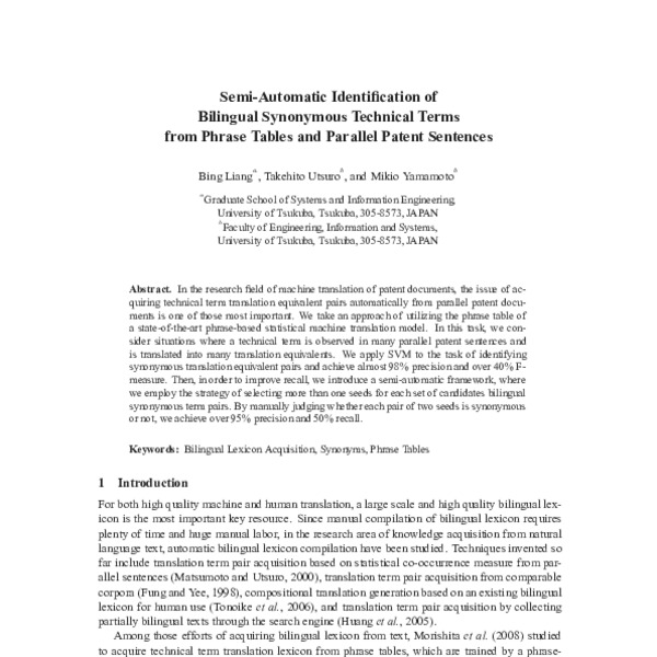 Semi-Automatic Identification of Bilingual Synonymous Technical Terms ...