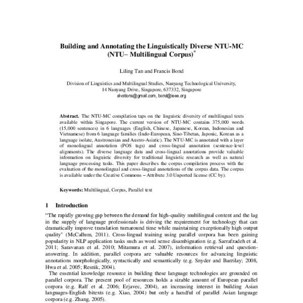 Building and Annotating the Linguistically Diverse NTU-MC (NTU ...