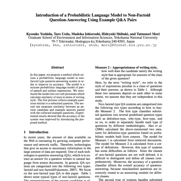 Introduction of a Probabilistic Language Model to Non-Factoid Question ...