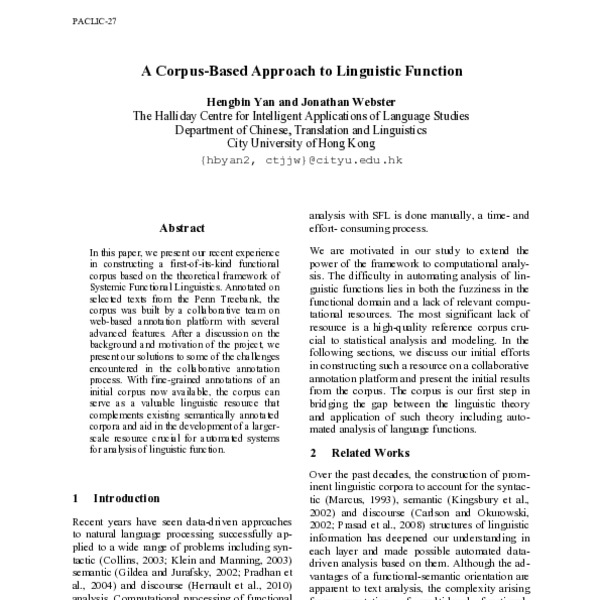 A Corpus-based Approach to Linguistic Function - ACL Anthology