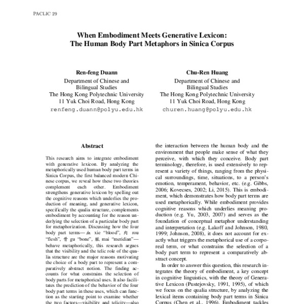 When Embodiment Meets Generative Lexicon: The Human Body Part Metaphors ...