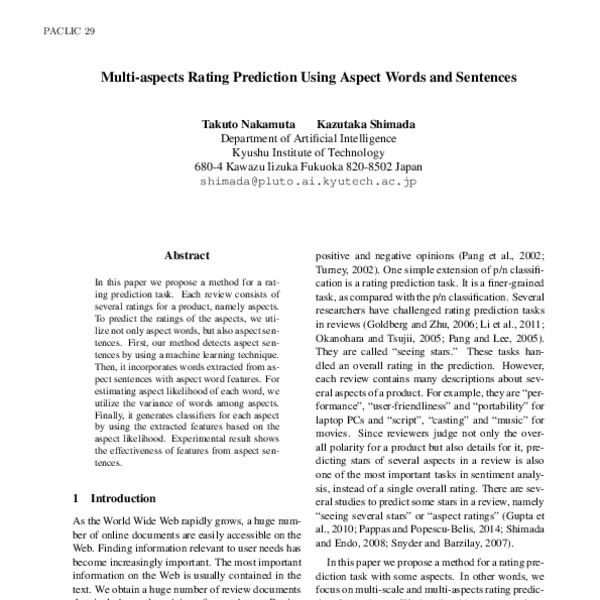 Multi-aspects Rating Prediction Using Aspect Words and Sentences - ACL ...