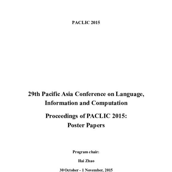Proceedings of the 29th Pacific Asia Conference on Language ...