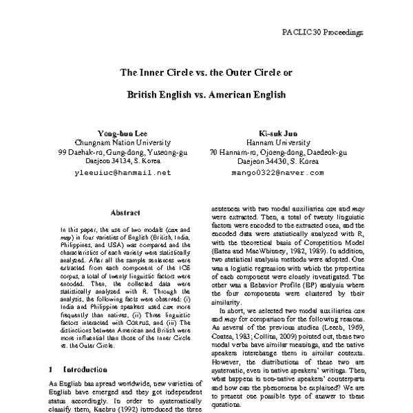 The Inner Circle vs. the Outer Circle or British English vs. American ...