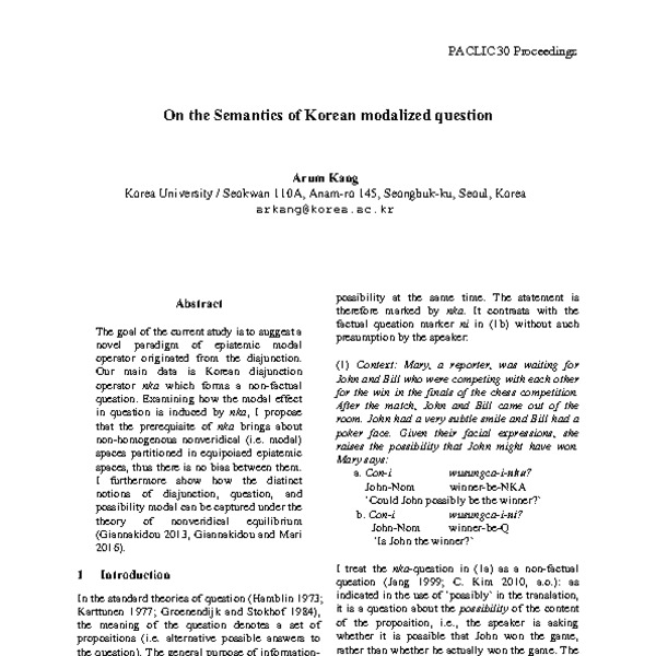 On the semantics of Korean modalized question - ACL Anthology