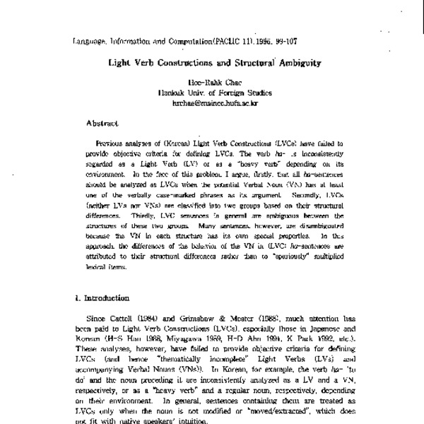 Light Verb Constructions and Structural Ambiguity - ACL Anthology